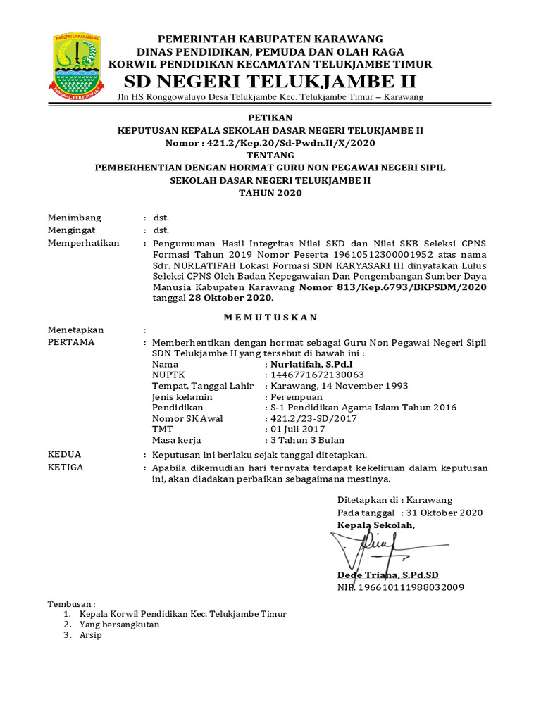 CONTOH SK Pemberhentian | PDF