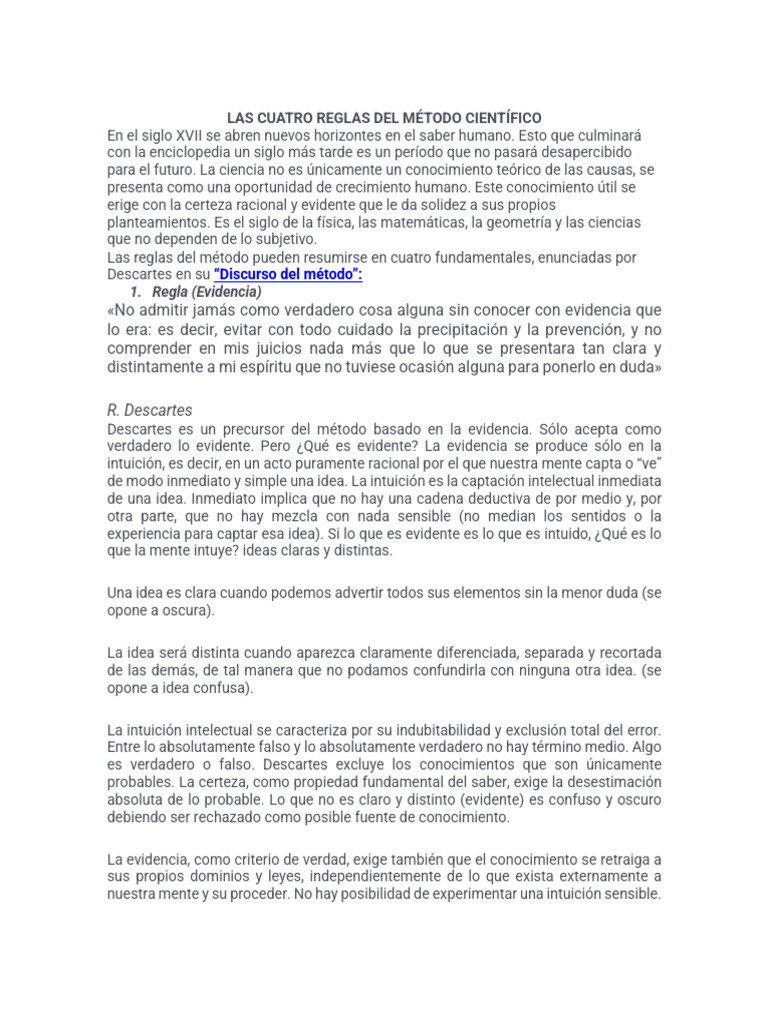 Las Cuatro Reglas Del Método Científico | PDF | René Descartes | Evidencia