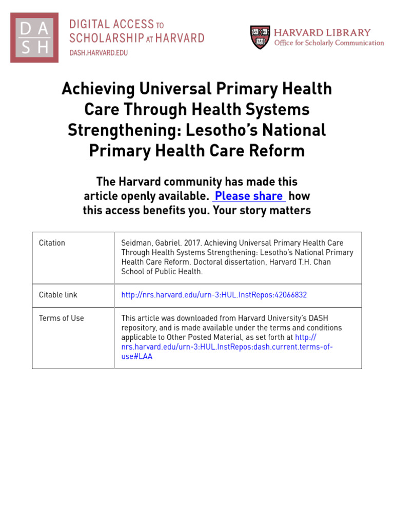 Achieving Universal Primary Health Care Through Health Systems ...