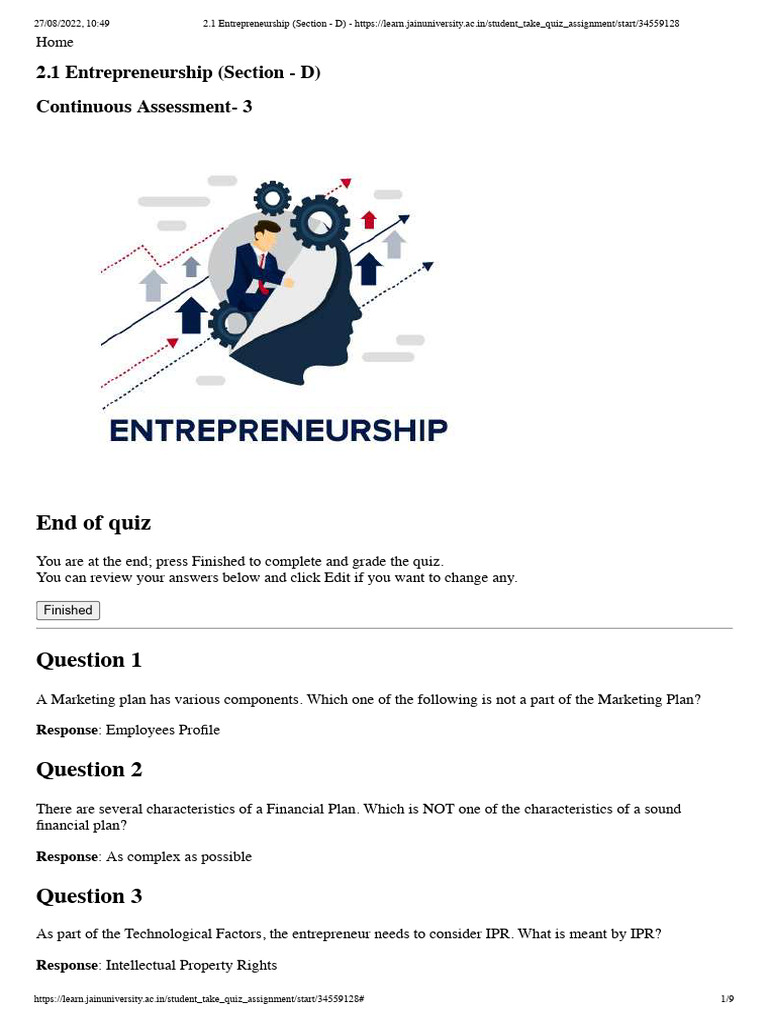 2.1 Entrepreneurship (Section - D) - Https - Learn - Jainuniversity.ac ...