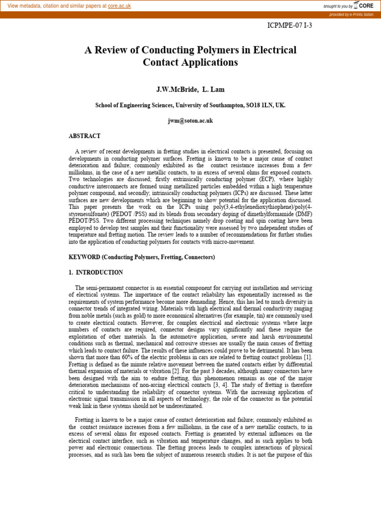 A Review of Conducting Polymers in Electrical Contact Applications ...