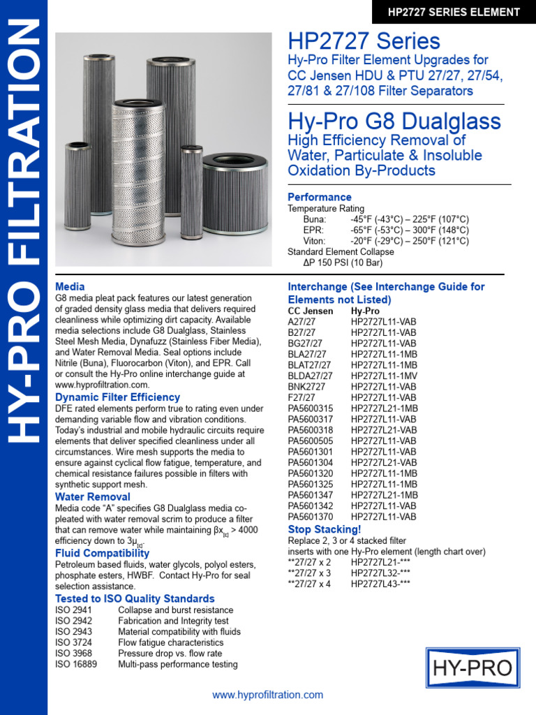 HP2727 Filter Element Data Sheet | PDF | Viscosity | Physical Sciences