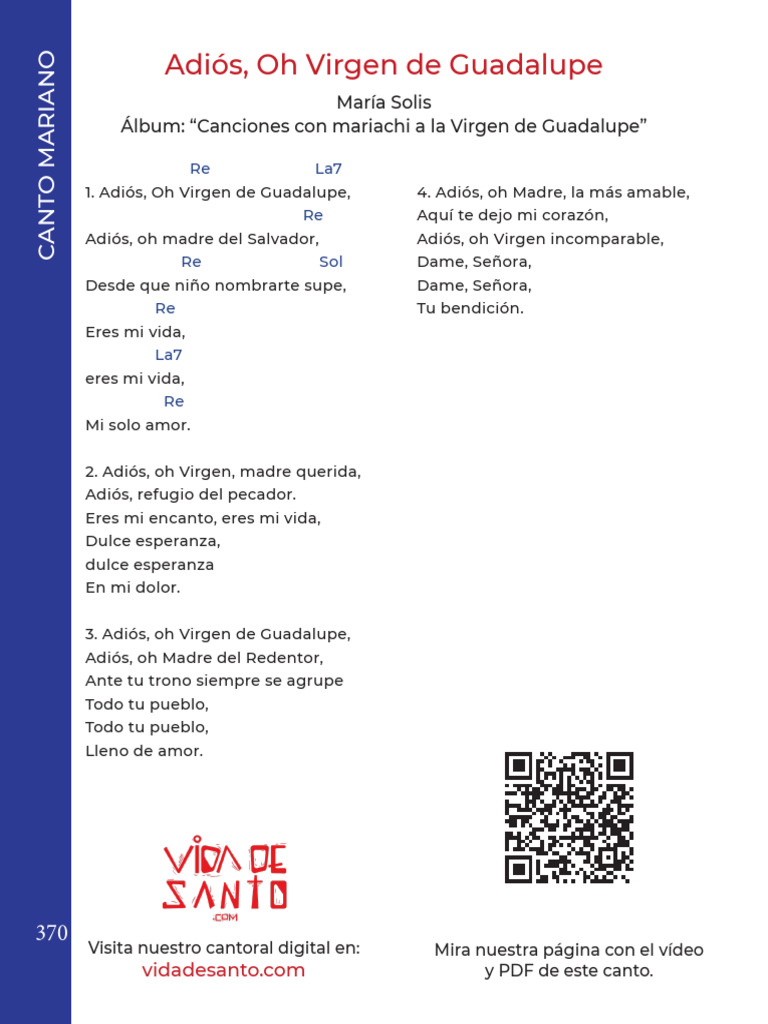 Adiós a la Virgen de Guadalupe: Letra y Acordes | PDF | Poesía