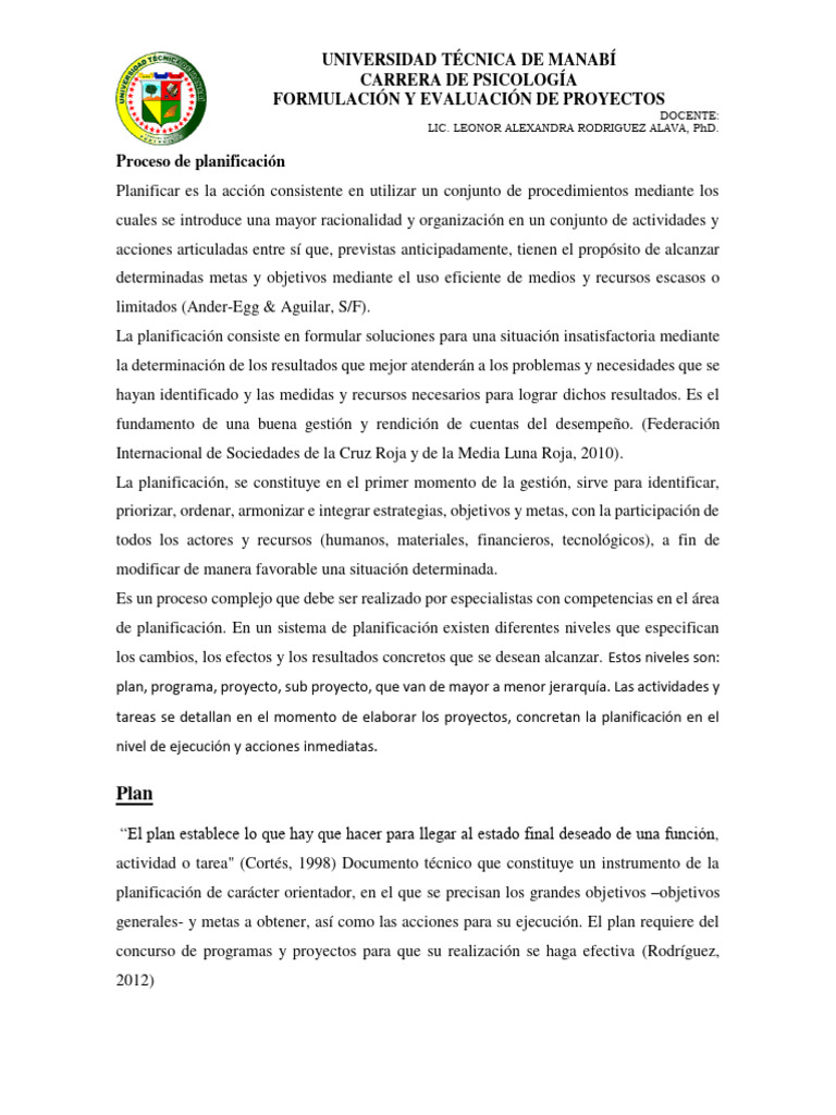 Plan, Programa, Proyecto Documento de Apoyo | PDF | Planificación | Evaluación