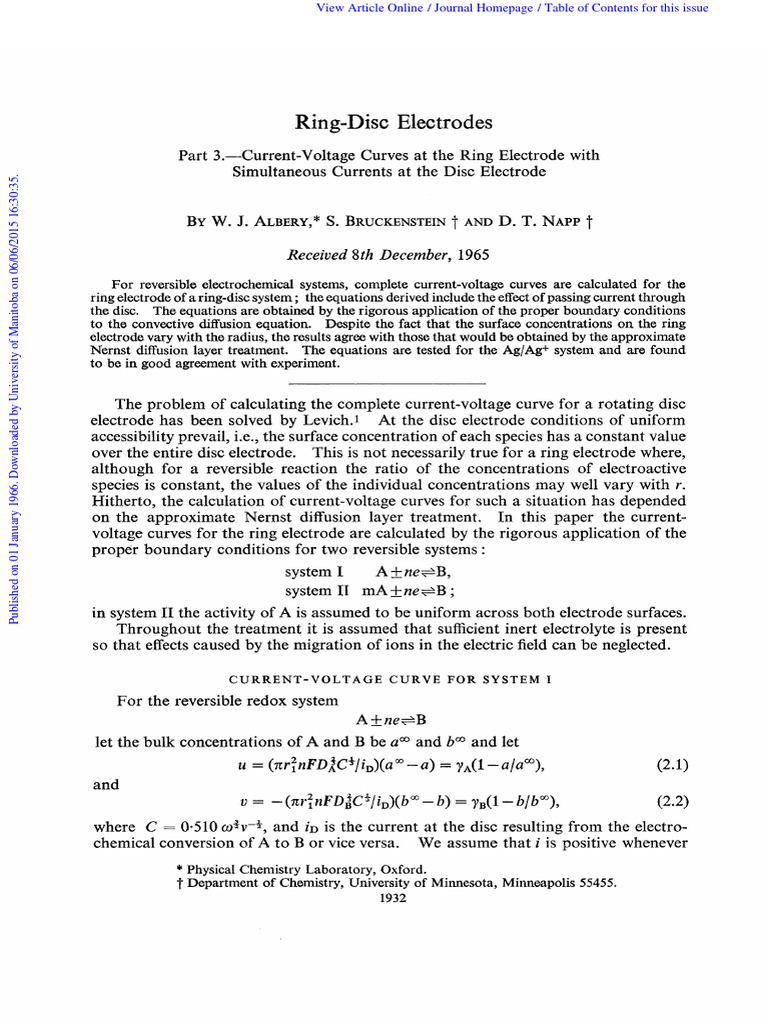 Ring-Disc Electrodes Part 3 Current-Voltage Curves at The Ring ...