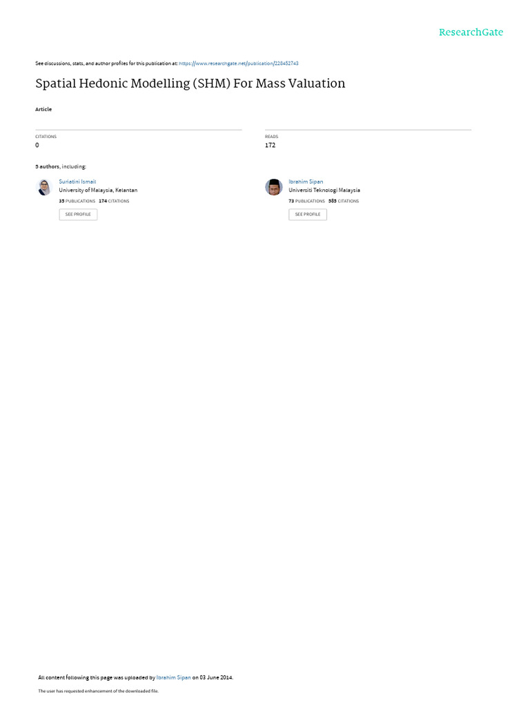 Spatial Hedonic Modelling For Mass Valuation Pdf Ordinary Least Squares Spatial Analysis