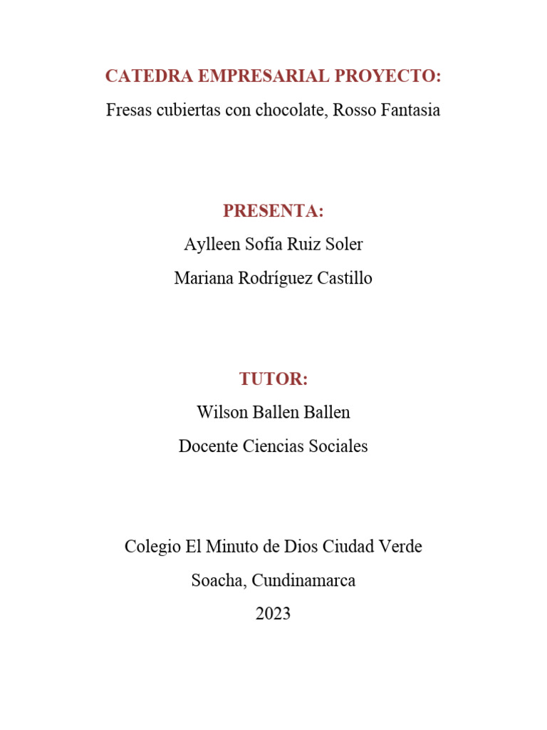 Catedra Empresarial Proyecto Rossofantasia MRC 603 | PDF | Producto ...