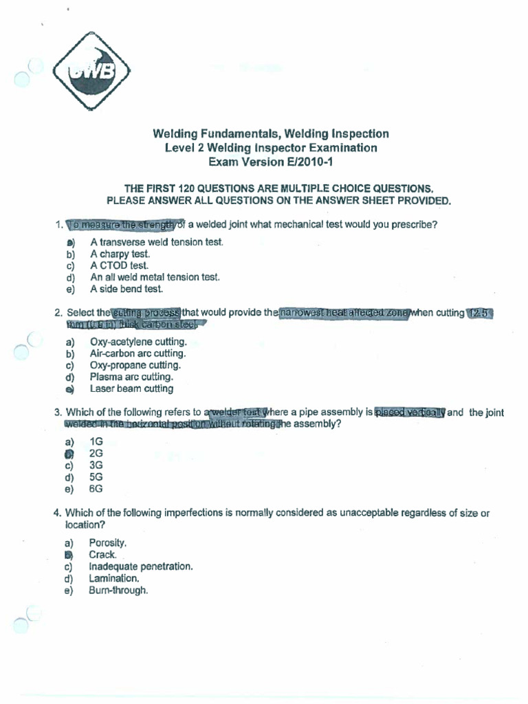 CWB Level 2 Exam Version 2010-1 | PDF