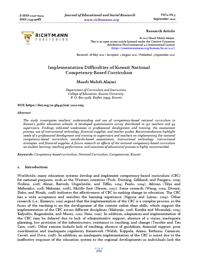 Kuwait National Curriculum | PDF | Teachers | Curriculum