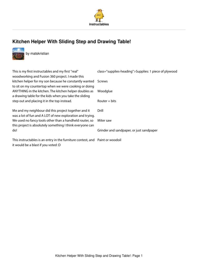 Kitchen Helper With Sliding Step and Drawing Table | PDF | Woodworking ...