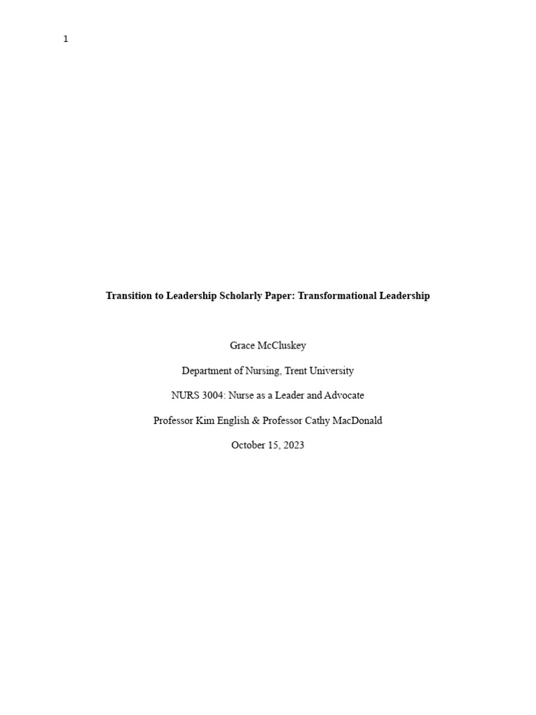 Transition To Leadership Scholarly Paper - Transformational Leadership ...