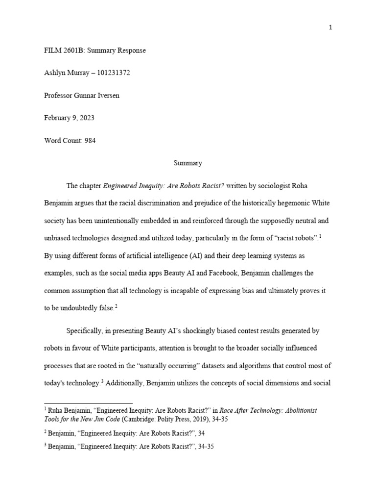 FILM 2601B Summary Response | PDF | Racism | Discrimination & Race ...