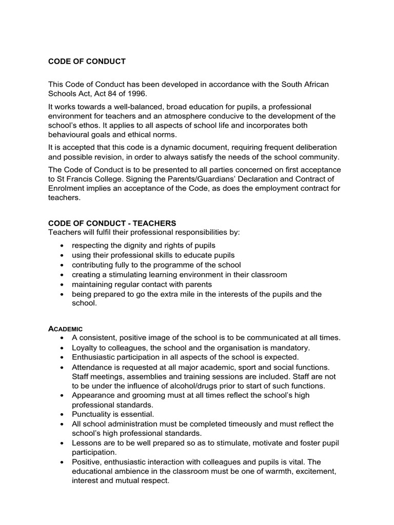 Code Conduct | PDF | Teachers | Psychological Concepts