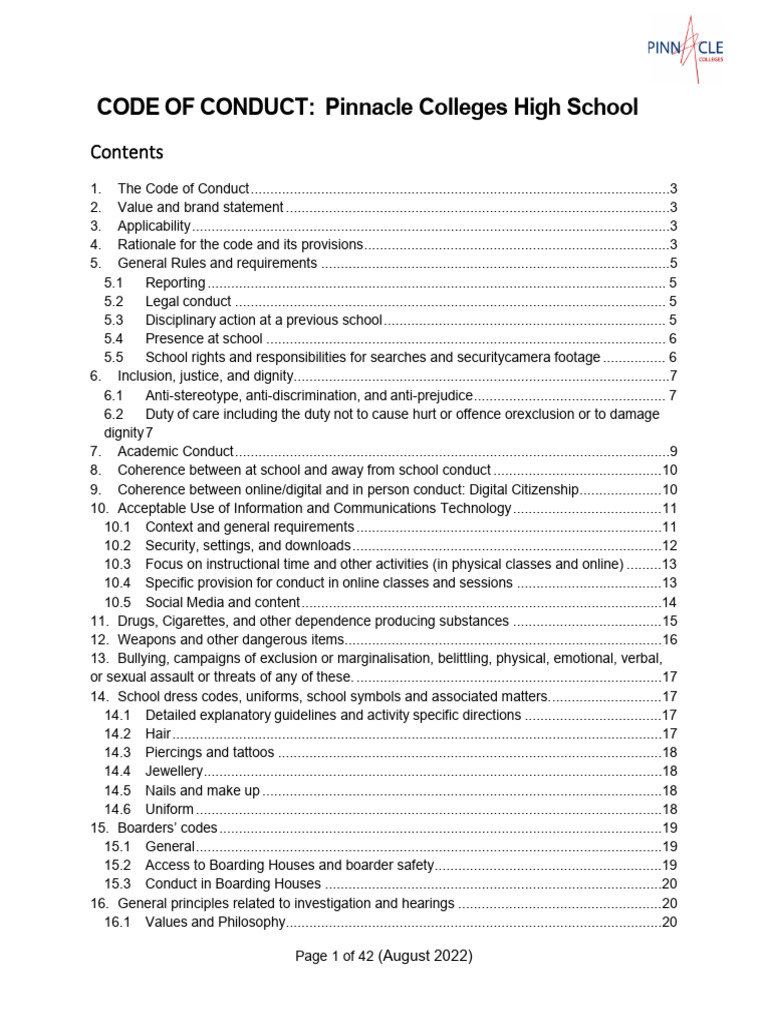Pinnacle Colleges High School CoC - July 2023 | PDF | Discrimination ...