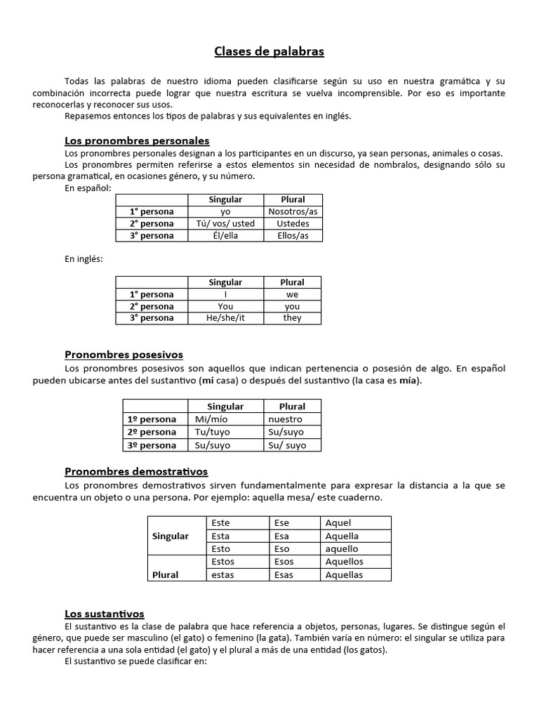 Clases de Palabras | PDF | Sustantivo | Adjetivo