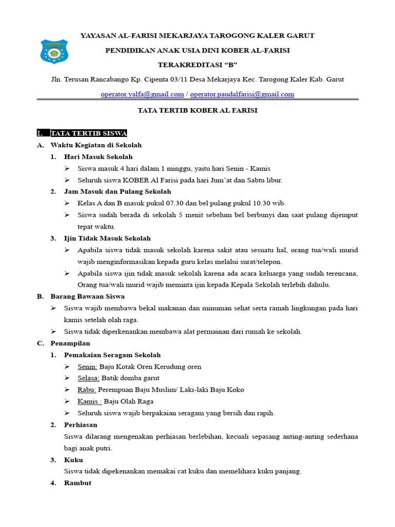 Contoh Tata Tertib Siswa Paud TK KB | PDF | Karier & Perkembangan