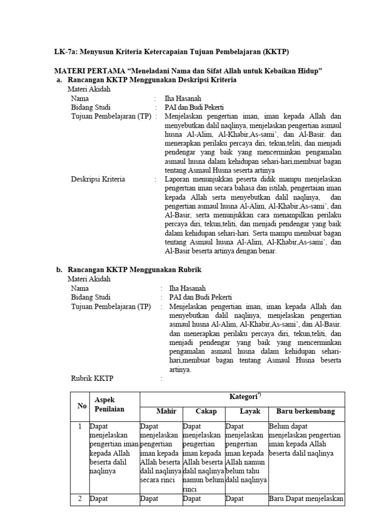 LK - 7 Lokakarya Menyusun KKTP | PDF