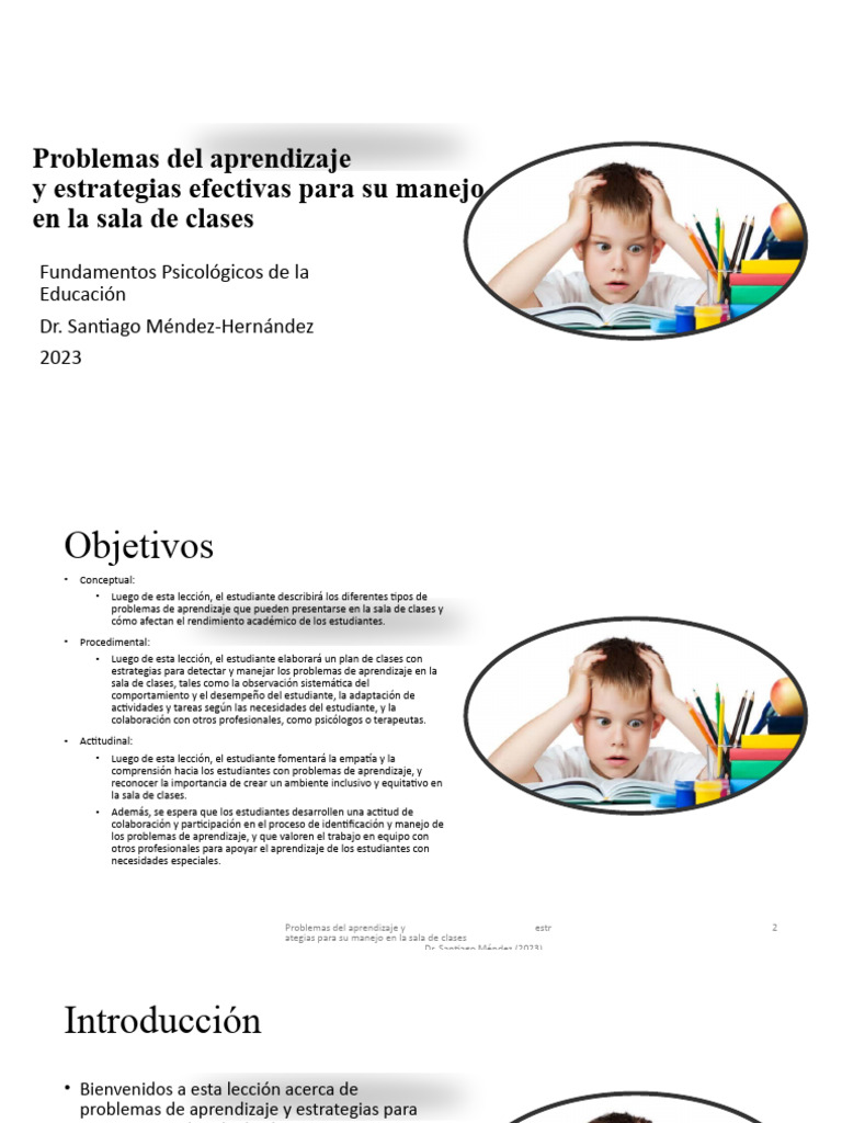 Problemas Del Aprendizaje y Estrategias Efectivas para Su Manejo en La ...