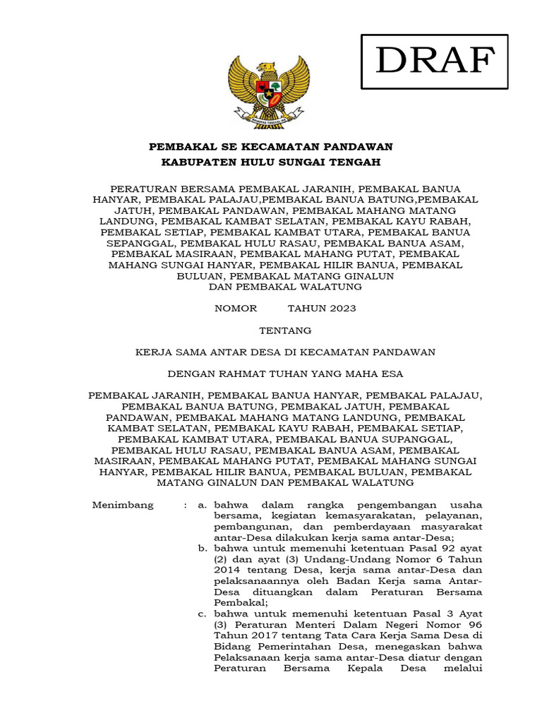 Draft Peraturan Bersama Pembakal BKAD | PDF