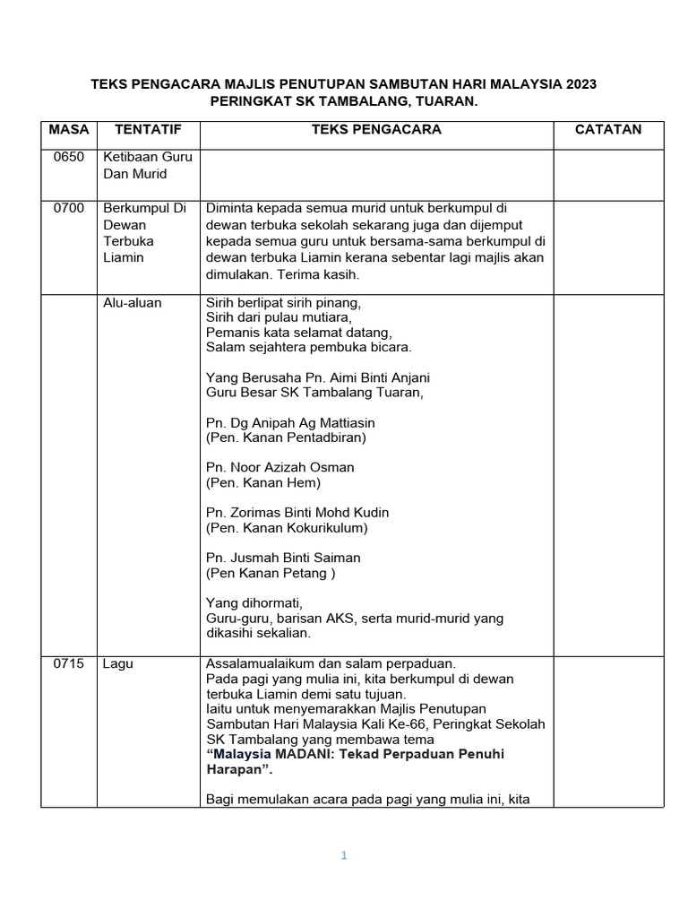 Teks Pengacara Majlis Sambutan Hari Kemerdekaan | PDF