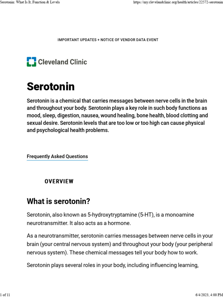 Serotonin What Is It, Function & Levels | PDF | Serotonin | Dopamine