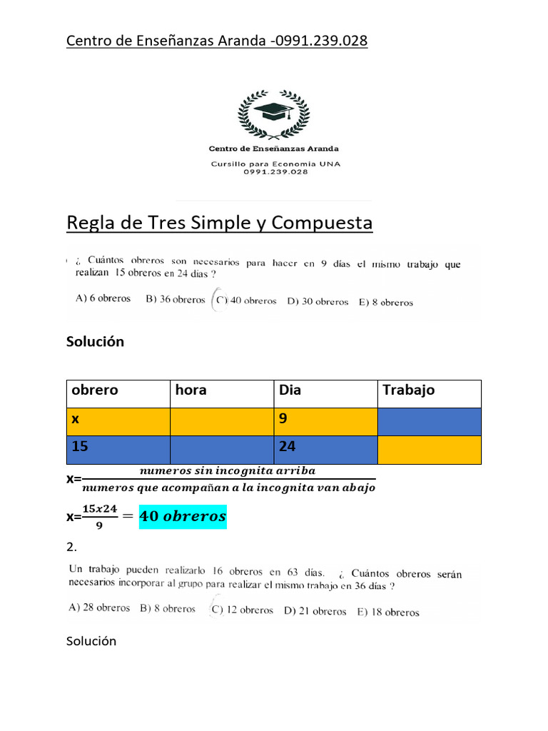 Regla de Tres Simple y Compuesta-Desarrollado Beca | PDF