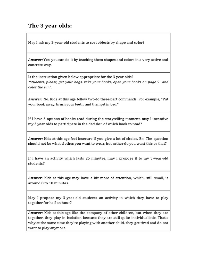 Questions & Answers - Development Milestones | PDF | Wellness