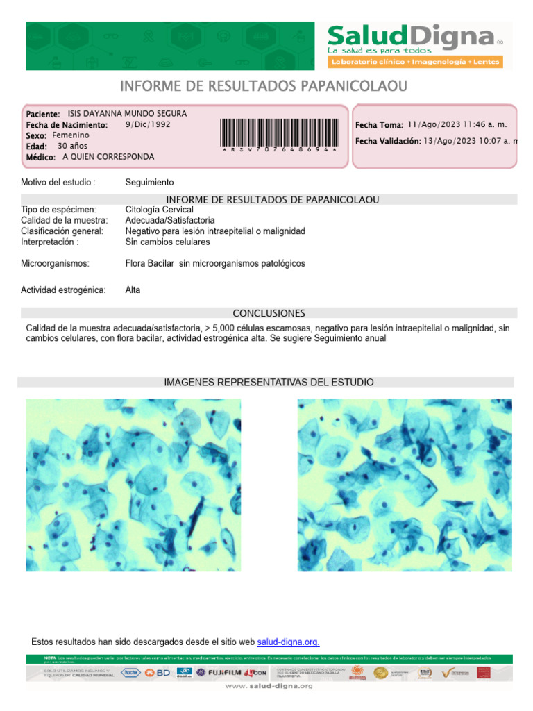 Informe de Resultados de Papanicolaou | PDF | Neoplasias | Epidemiología