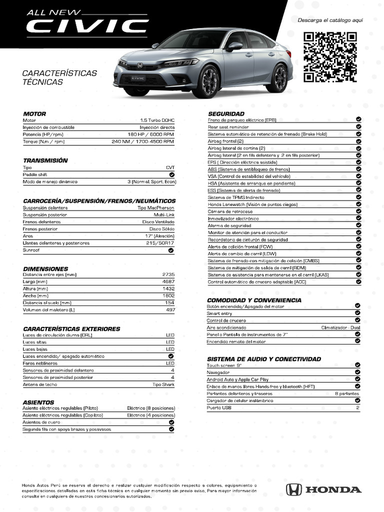 Ficha Tecnica ALL NEW CIVIC | PDF