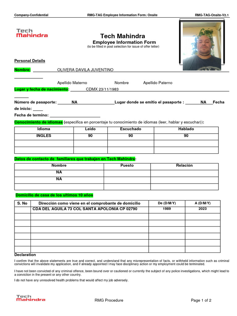 Onsite Employee Information Form E 125144 | PDF | Common Law | Justice