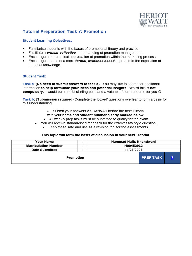 Prep Task 7 - Promotion | Download Free PDF | Brand | Advertising