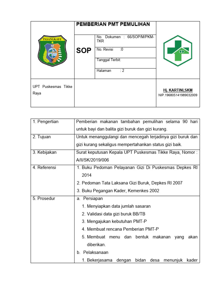 Sop Pemberian PMT Pemulihan | PDF