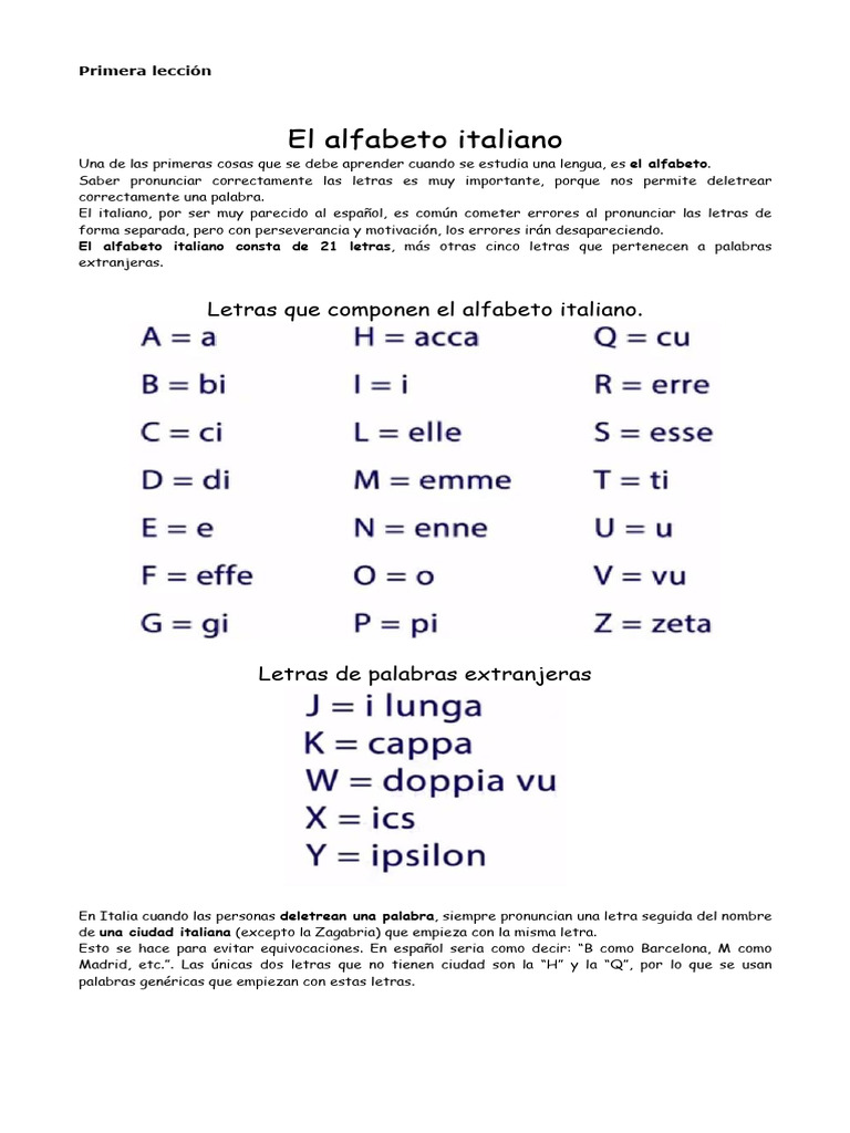 Alfabeto y pronunciación del italiano | PDF | Vocal | Lengua española
