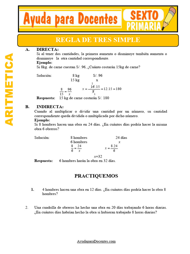 Actividades de Regla de Tres Simple para Sexto de Primaria | PDF