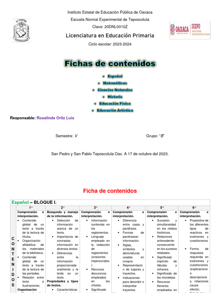 Ficha de Contenidos | PDF | Palabra | Oración (Lingüística)