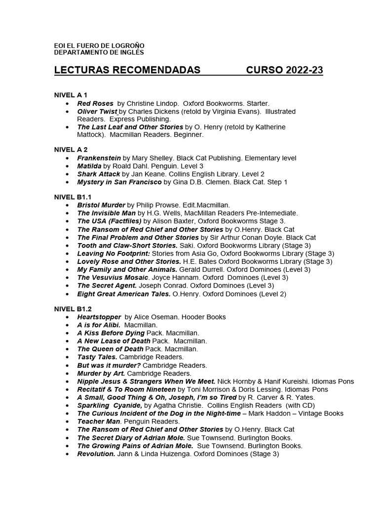 Lecturas Ingles Pdf English Language Literature