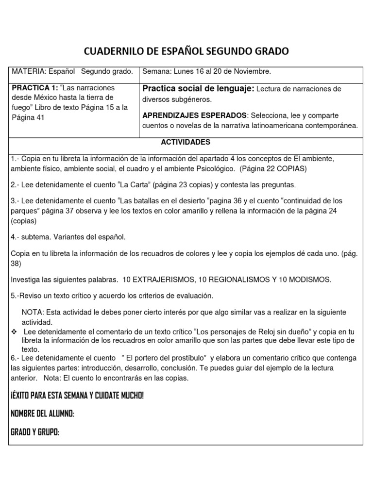 Cuadernilo de Español Segundo Grado | PDF | Ficción general