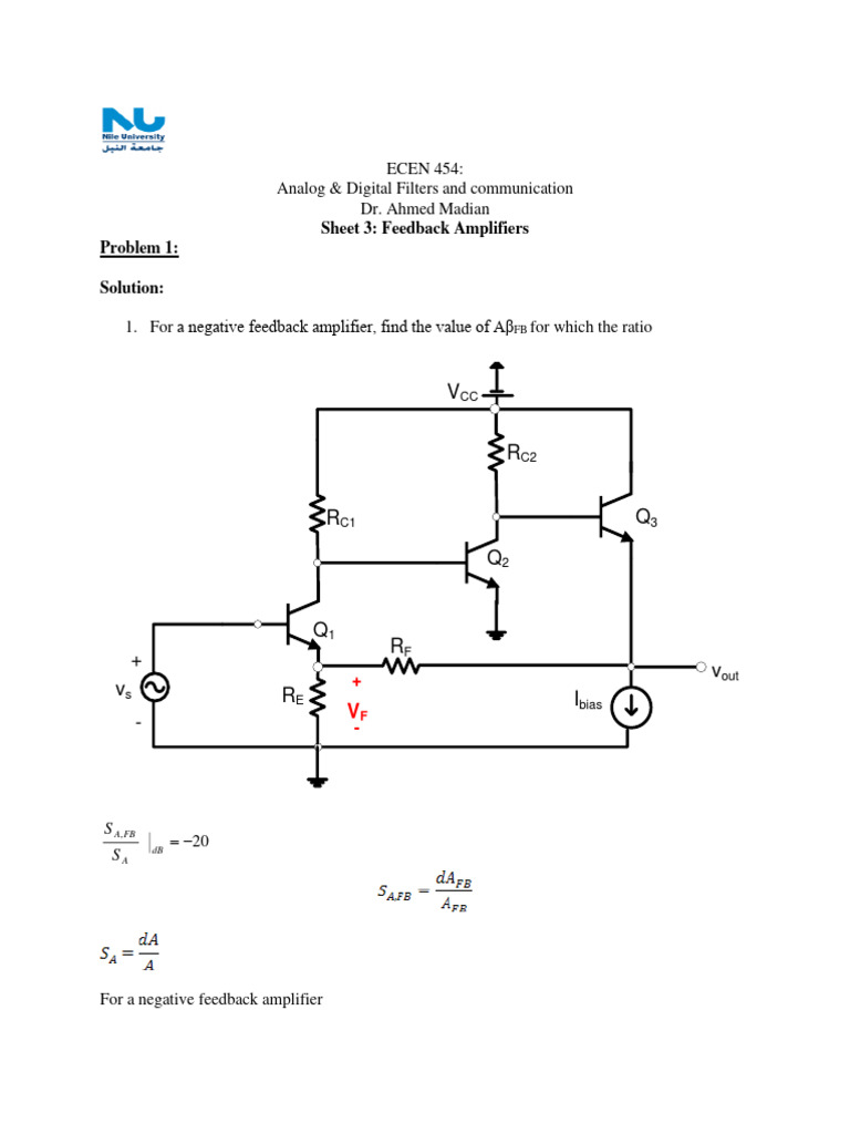 Sheet 3 FeedBack Amplifiers Solution | PDF | Amplifier | Electronic Circuits