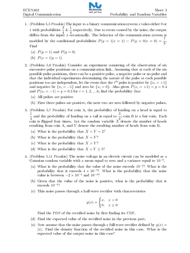 Sheet 3 | PDF | Probability Density Function | Random Variable