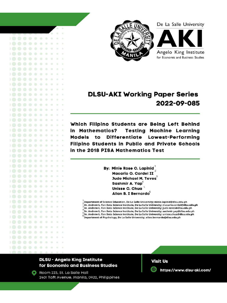 Dlsu Aki Working Paper Series 2022-09-085 | PDF | Machine Learning ...