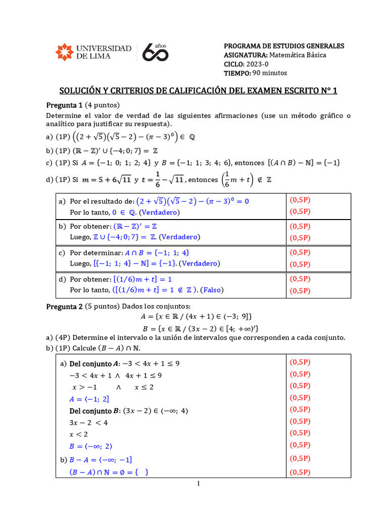 Solución y Criterios Del EE1 de MB (2023-0) - JU2 WB | PDF | Entero ...