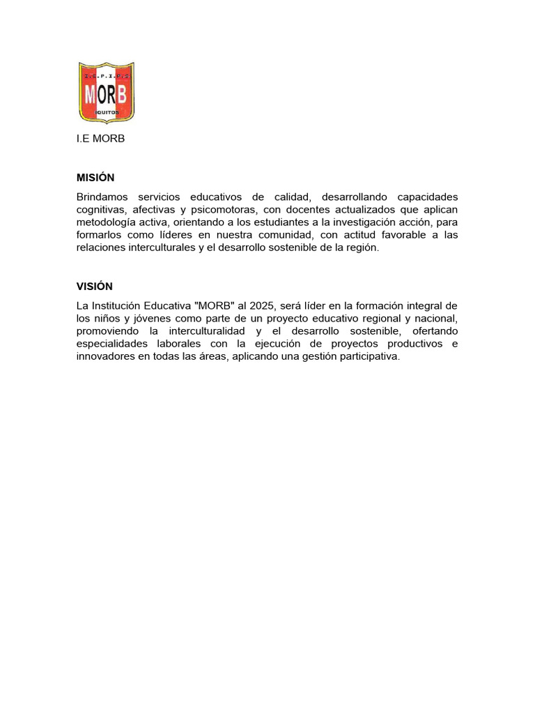 01 MISION Y VISION MORB Word | PDF | Crecimiento personal y profesional