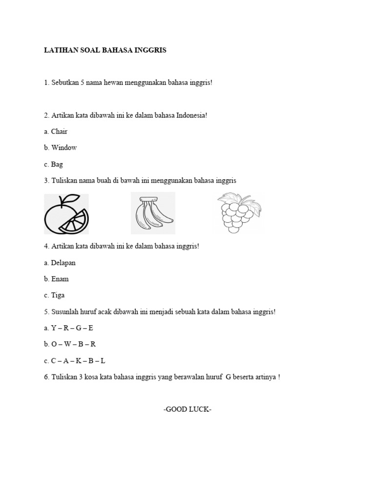 LATIHAN SOAL BAHASA INGGRIS Kls 2 | PDF | Seni & Disiplin Bahasa