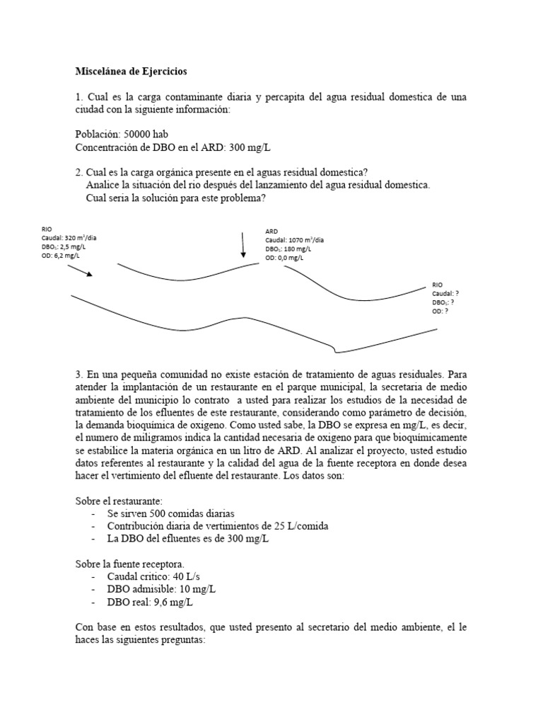 Miscelánea de Ejercicios para Preparación para Examen 2023 | PDF | Agua | Aguas residuales