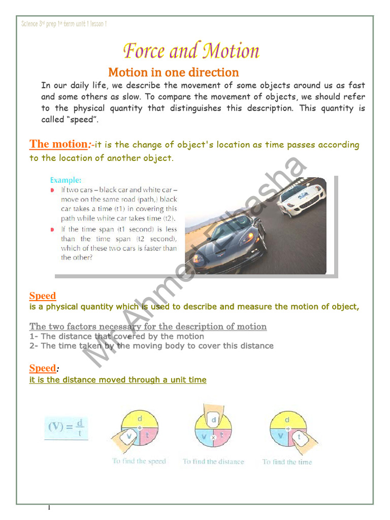 Unit One Lesson One 3rd Prep 2018 | PDF | Speed | Distance