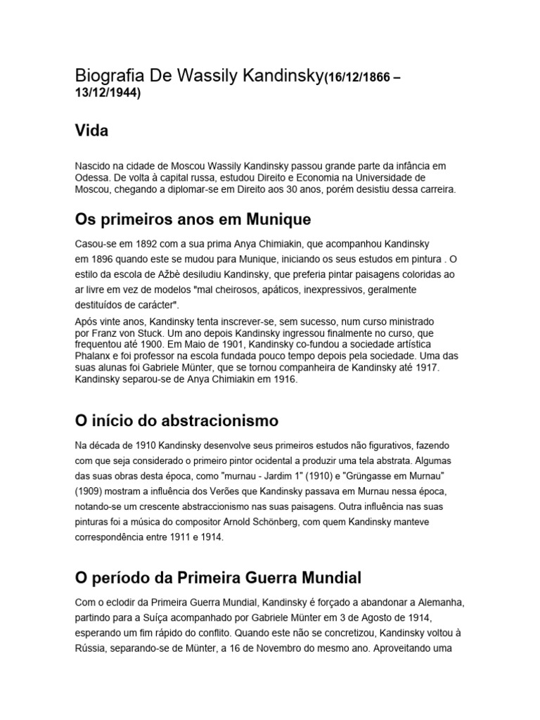 Biografia de Wassily Kandinsky | PDF | Wassily Kandinsky