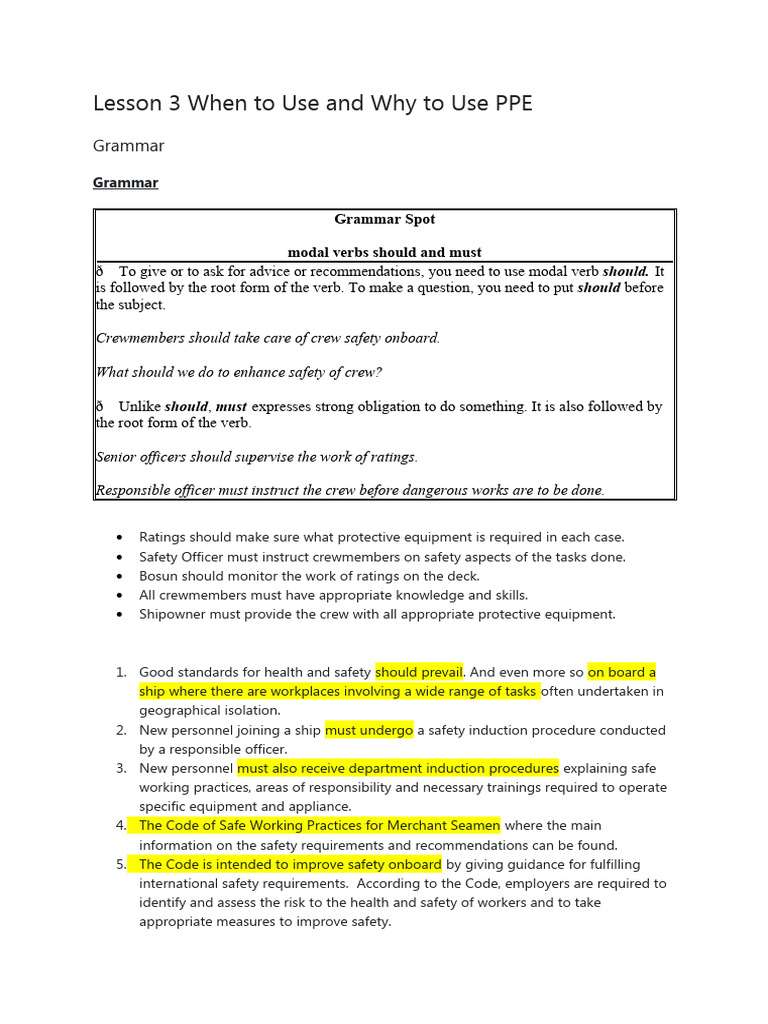Lesson 3 | PDF | Personal Protective Equipment | Occupational Safety ...