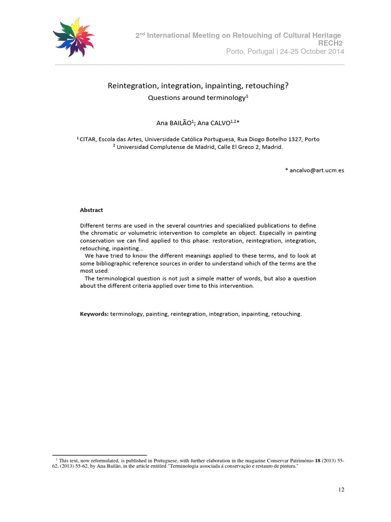 Reintegration, Integration, Inpainting, Retouching - Questions Around ...