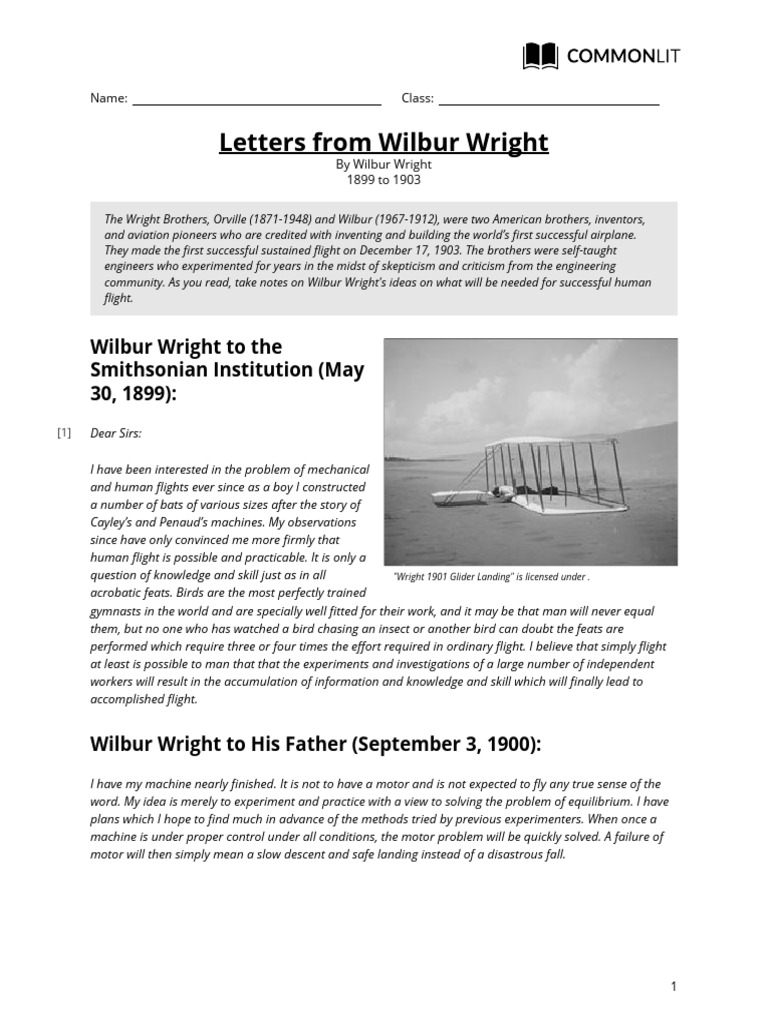 Wilbur Wright Letters | PDF | Wright Brothers | Aviation
