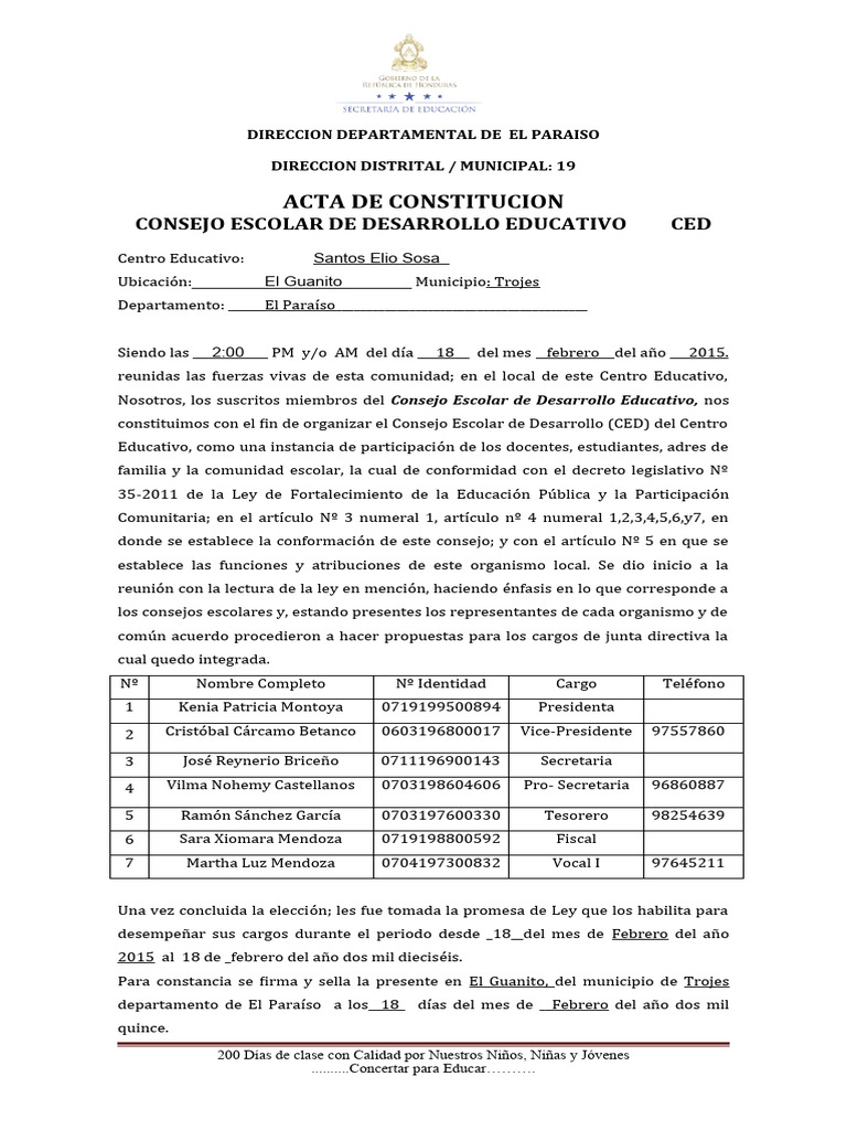 Acta de Constitucion Del Ced Profe Yamin | PDF